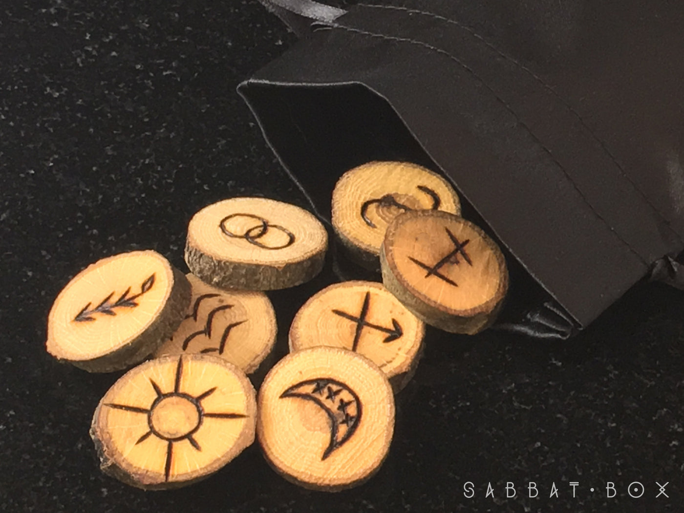 Witches' Rune Set With Black Satin Bag & Instructions – Sabbat Box